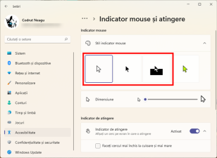 Schimbă dimensiunea, culoarea și grosimea indicatorului pentru mouse