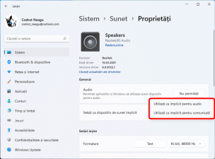 2 metode de a alege dispozitivul audio implicit în Windows 11